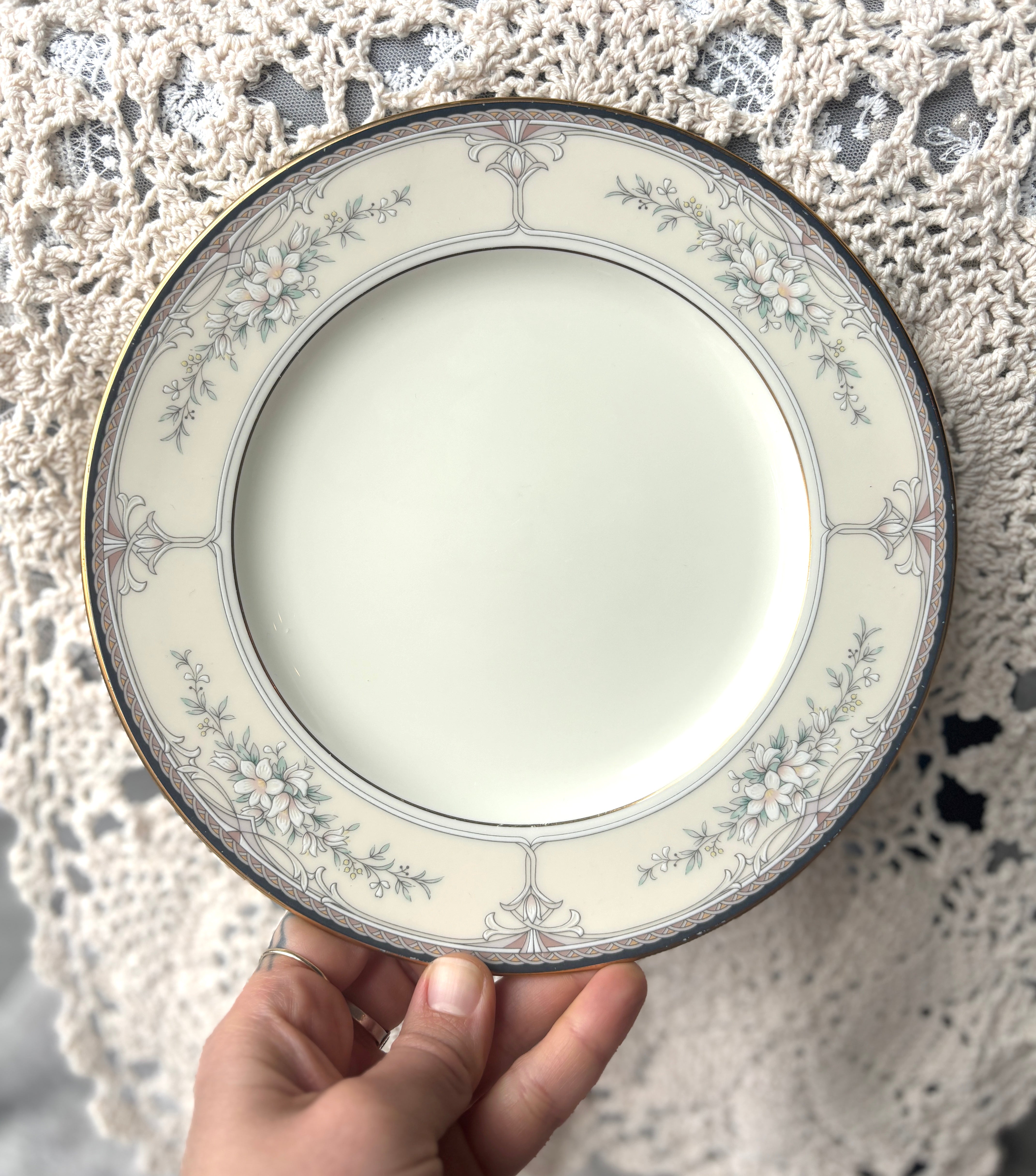 Soft White Floral Vintage Plate – Crystal Frequency